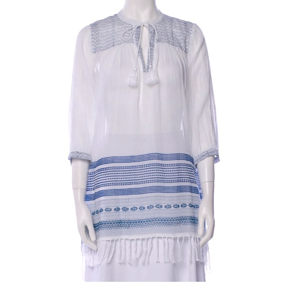 Roller Rabbit | Swim | Roller Rabbit Boho White Cotton Gauze Blue Trim ...